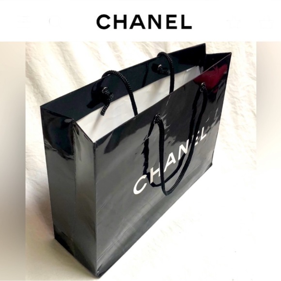 CHANEL | Bags | Chanel Gift Bagshopping Bag Black Glossy Thick Paper ...
